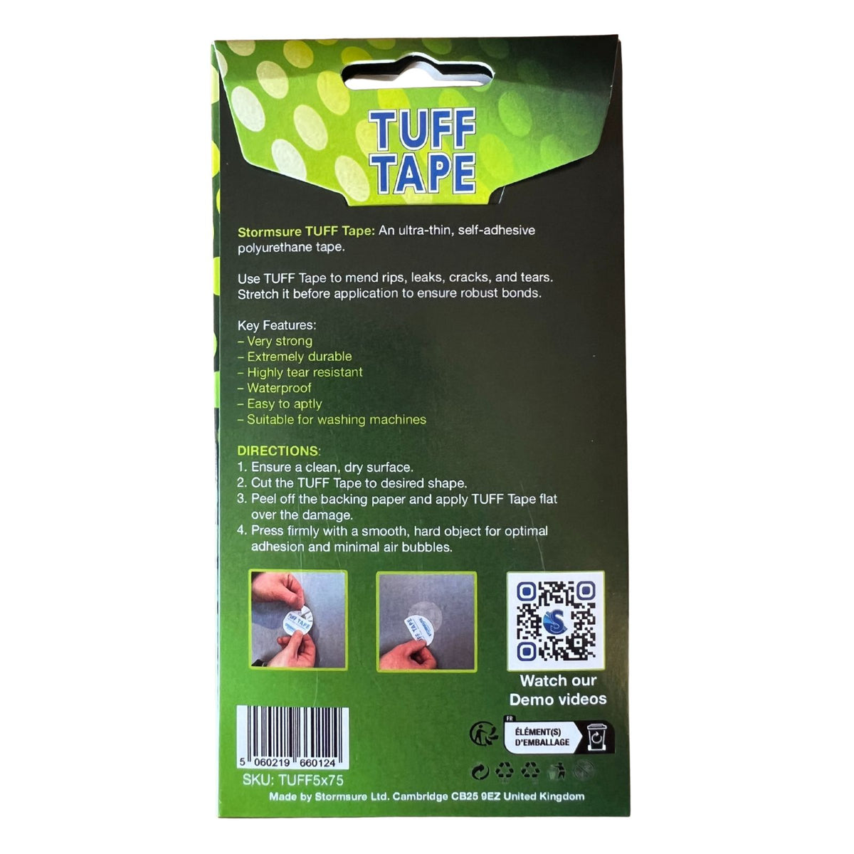 Stormsure TUFF TAPE Instant Waterproof Adhesive Repair Patches 75mm Ci ...